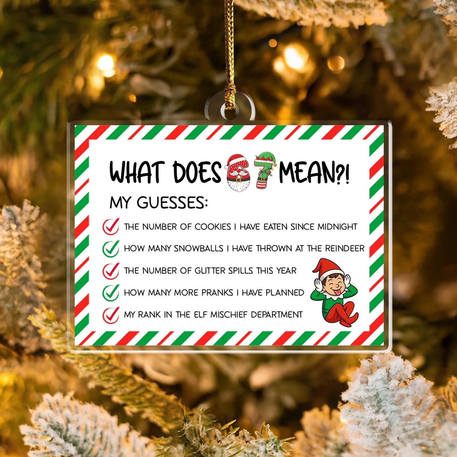 Elf Mischief 67 Meaning Acrylic Ornament, Funny Christmas Tree Decor ...