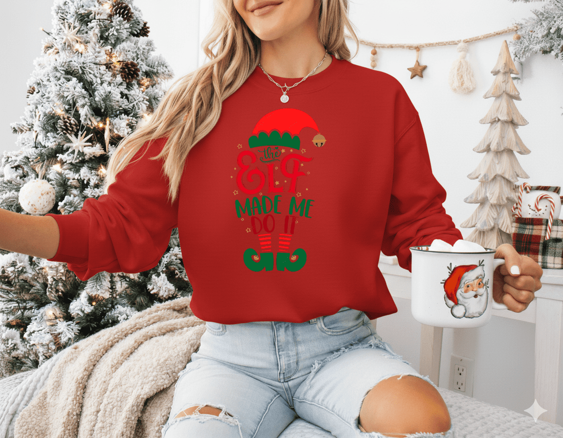Elf Mischief The Elf Made Me Do It Funny Holiday Humor Sweatshirt, up ...