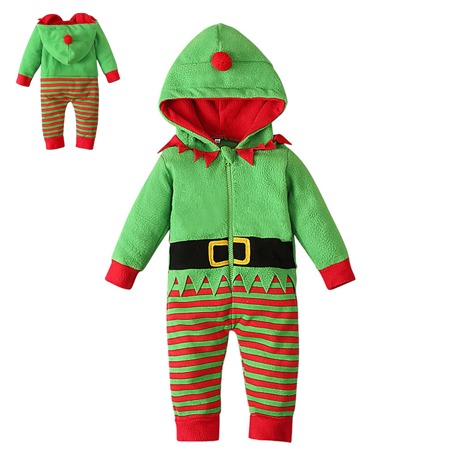 Elf Outfit Toddler Boy Long Sleeve Elf Hooded Rompers Jumpsuits Holiday ...