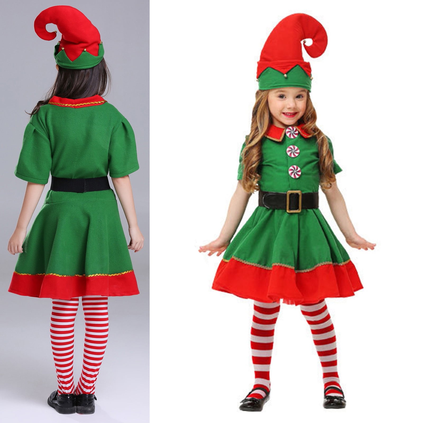 Elf Outfit Toddler Boy Short Sleeve Girls Christmas Dresses with Hat ...