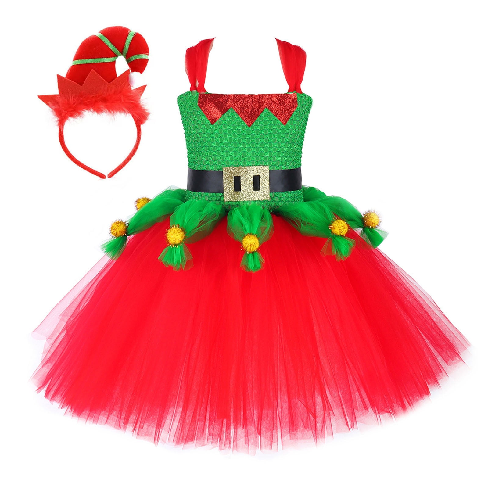 Elf Outfit Toddler Girl Sleeveless Tutu Elf Dress with Headband Sets ...