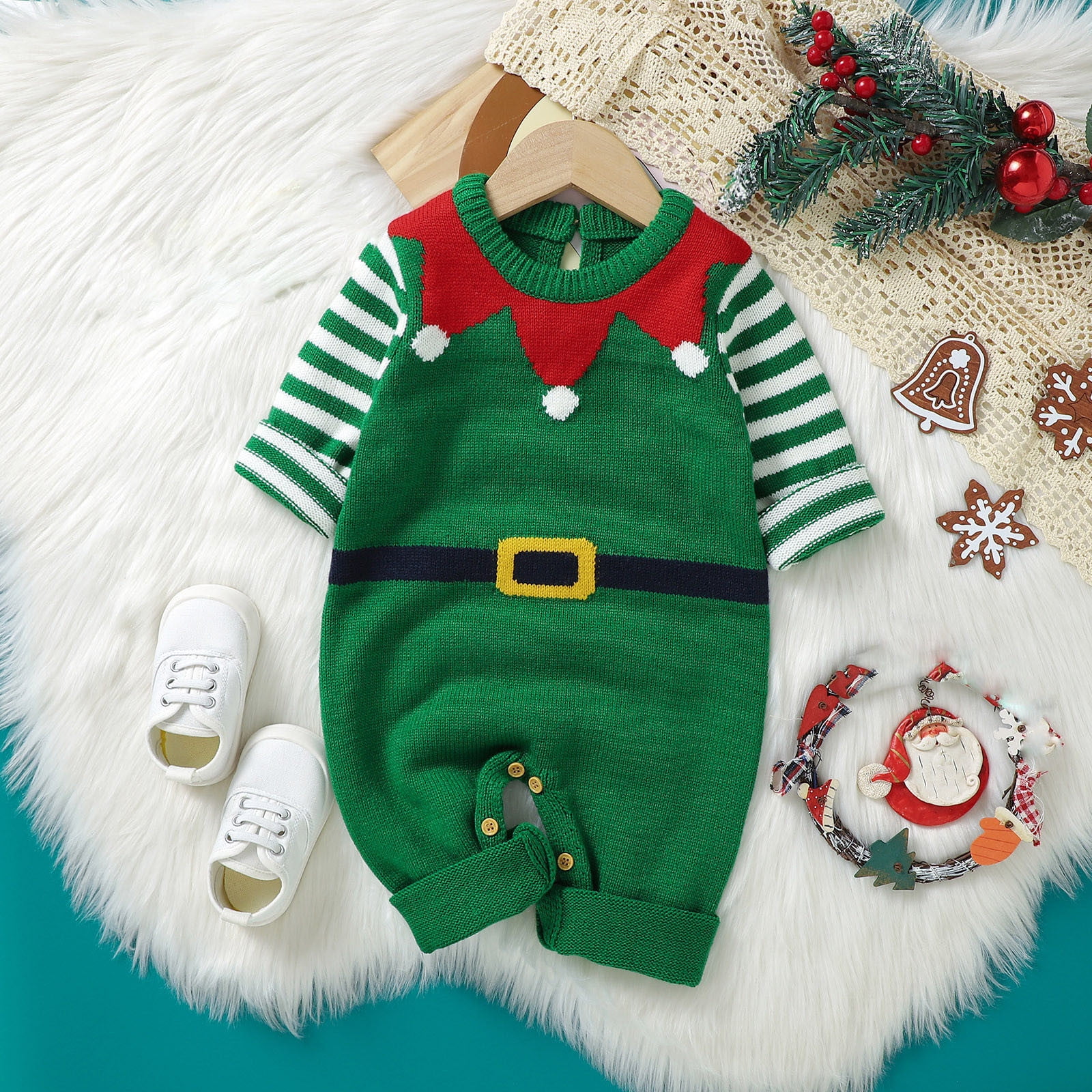 Elf Outfit Toddler Long Sleeve Elf Sweater Rompers Jumpsuits Festive ...