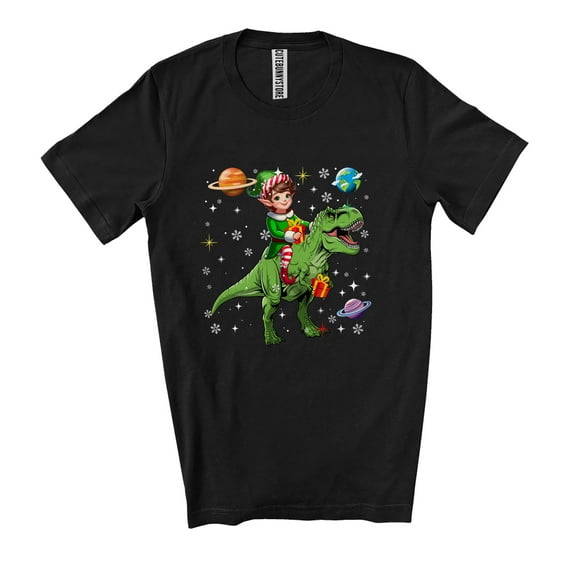 Elf Riding T-Rex; Awesome Christmas Elf In Space Galaxy; X-mas Pajama ...