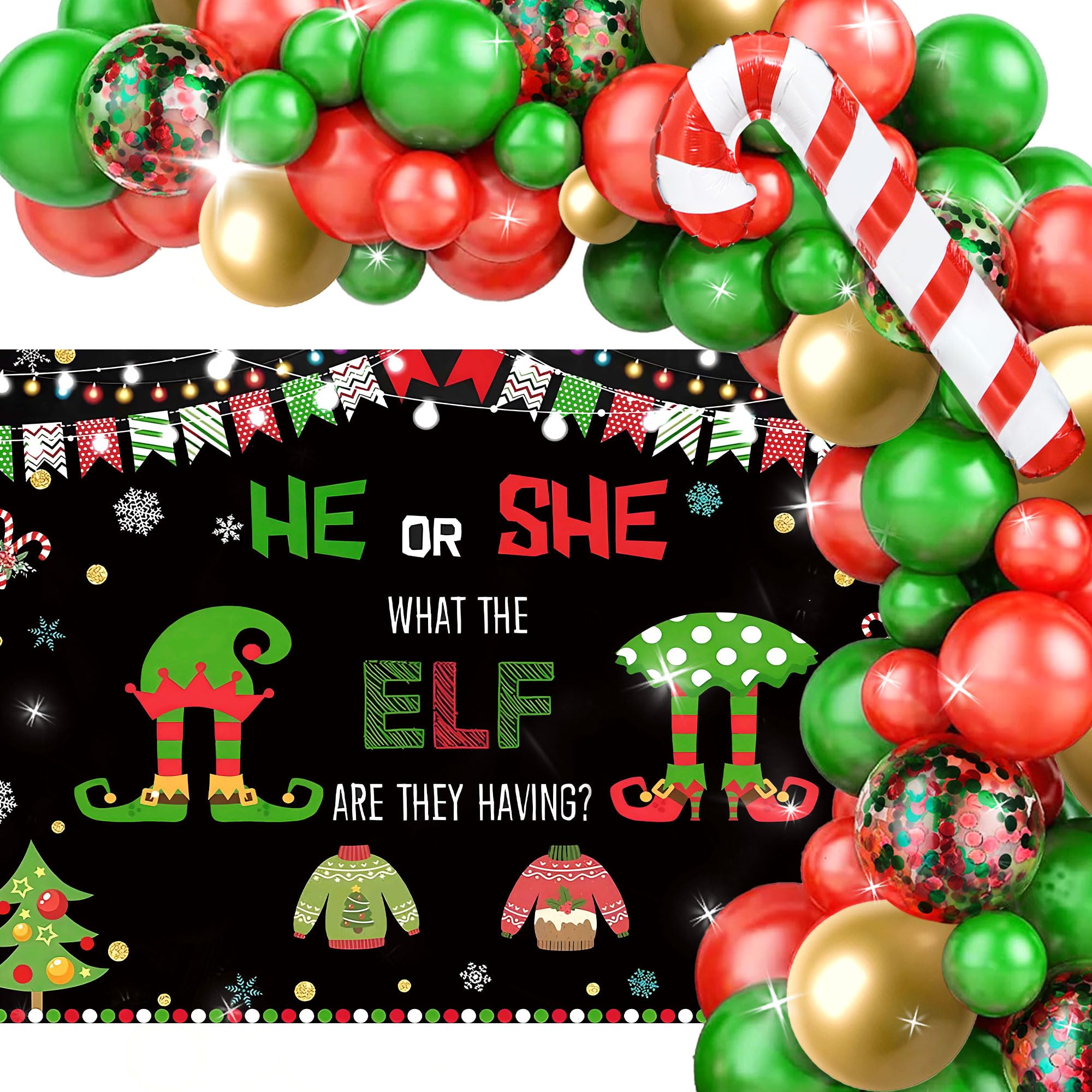 Elf She or He Backdrop Balloons What The Elf Is It Decoration Christmas ...