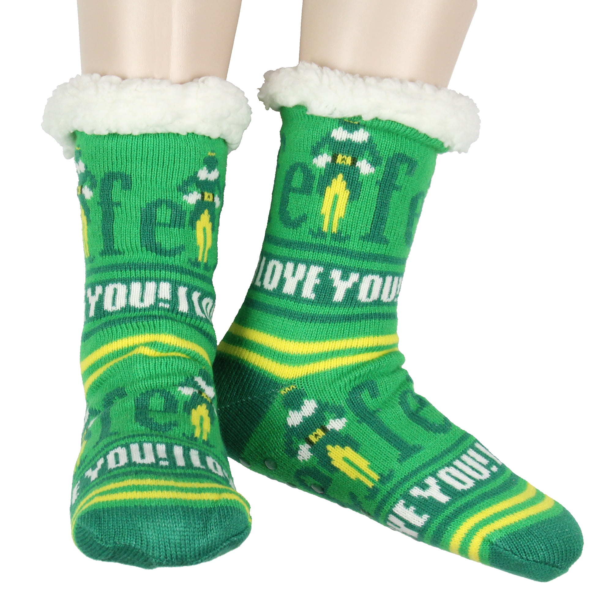 Elf Socks I Love You Fair Isle Sweater Knit Faux Shearling Lined Adult ...