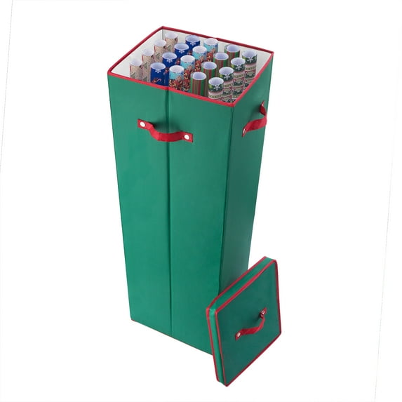 Elf Stor Wrapping Paper Organizer Box with Lid, Divider & Handle, Holds ...