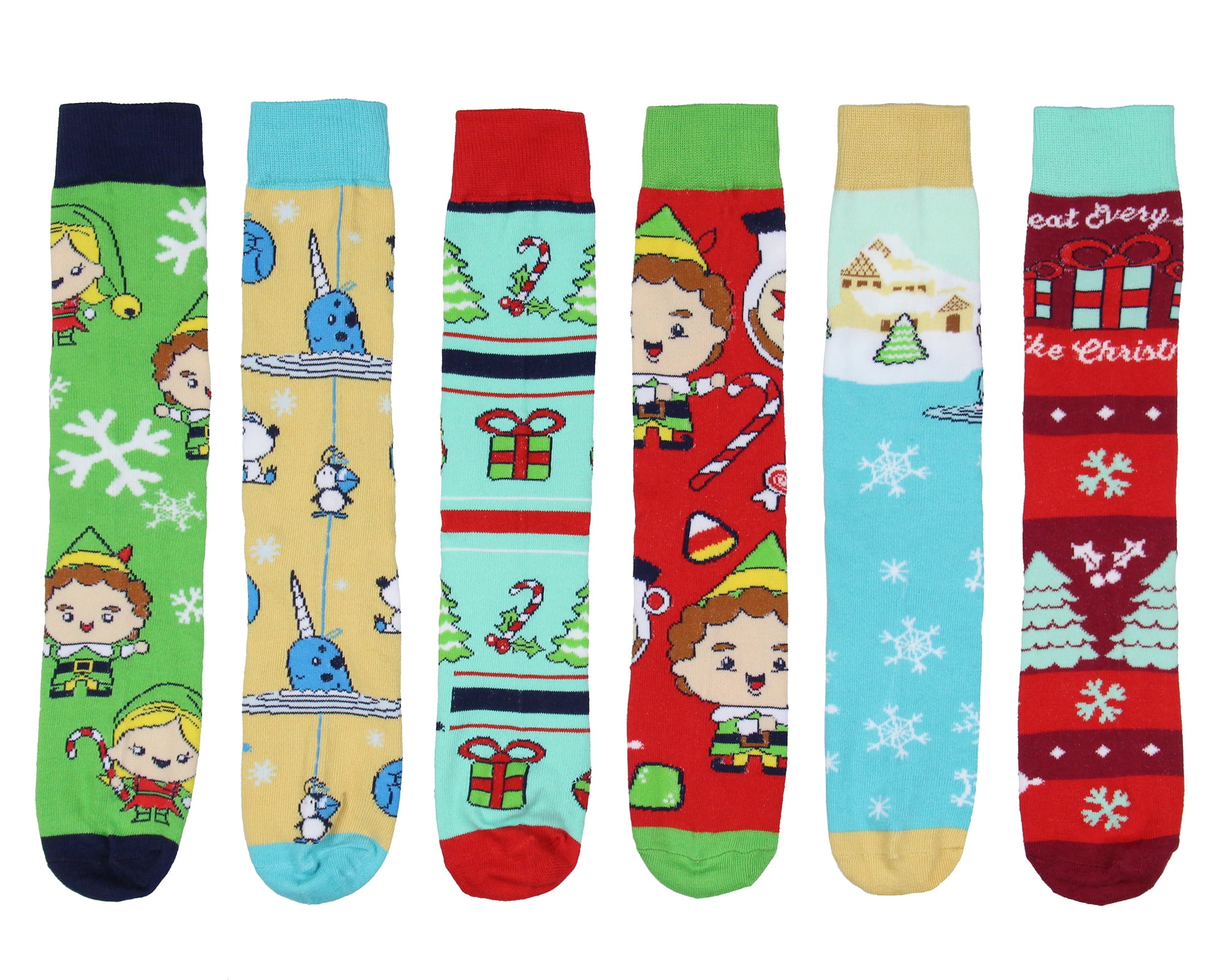 Elf The Movie Adult Holiday Buddy Inspired 6-Pack Crew Socks For Men ...