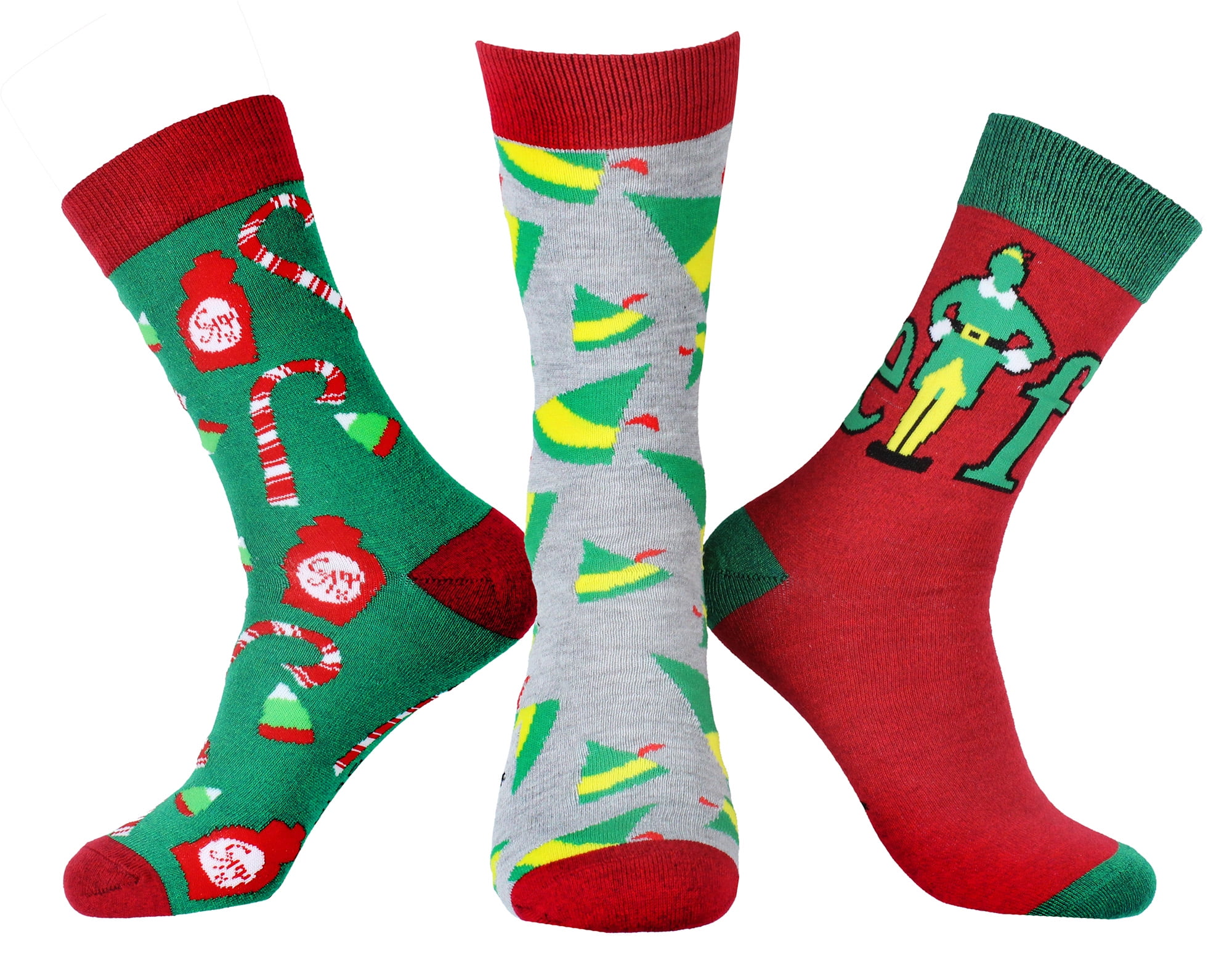 Elf The Movie Socks Men's Buddy The Elf Designs 3 Pairs Mid-Calf Crew ...