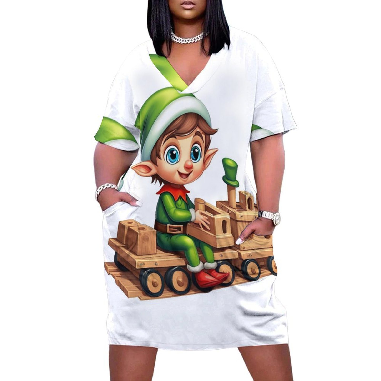Elf Wearing A Hat Loose Pocket Dress Dresses Summer Summer Dresses for ...