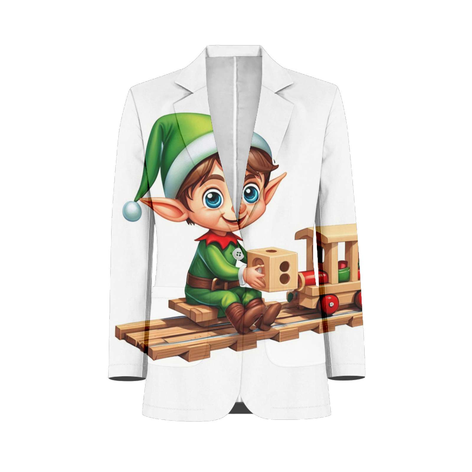 Elf With Toy Train Men's Suit Blazer Casual Party Wear Slim Fit Suit ...