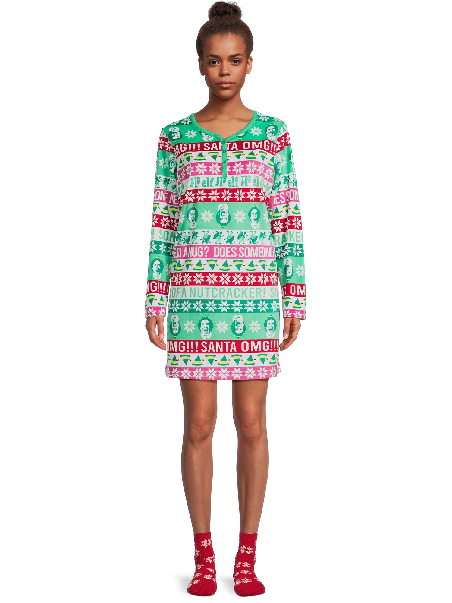 Elf Women's Velvet Henley Sleepshirt and Plush Socks Set, 2-Piece ...