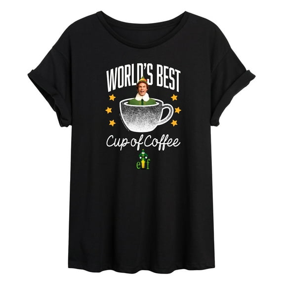 Elf - Worlds Best Cup Of Coffee - Women's Oversized Graphic T-Shirt ...