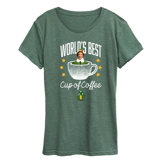Elf - Worlds Best Cup Of Coffee - Women's Short Sleeve Graphic T-Shirt ...