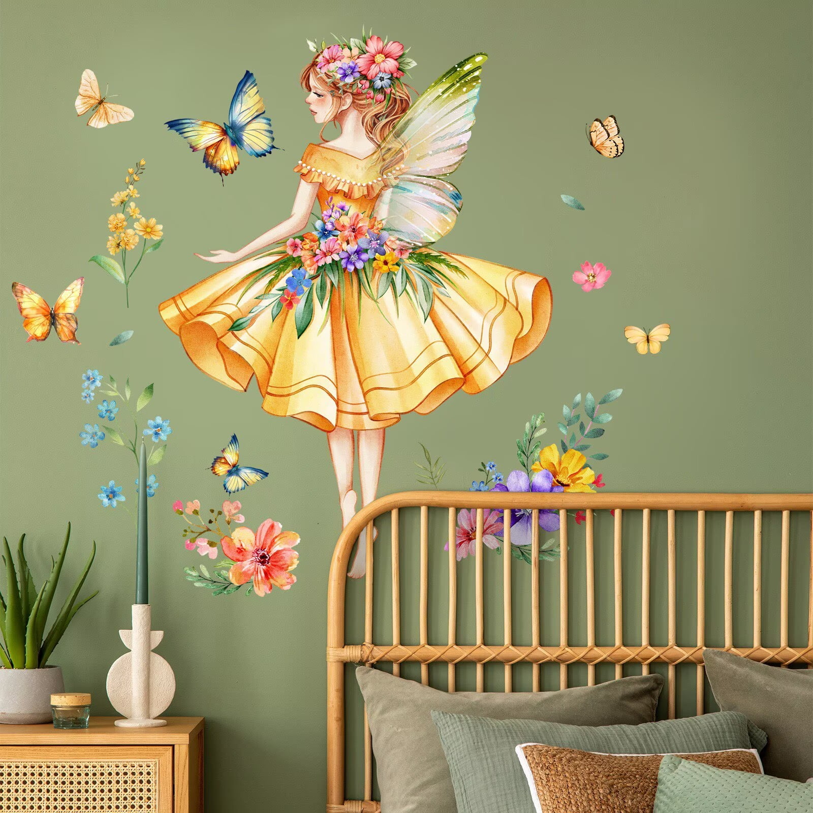 Elf girl wall stickers, beautiful angel decals, butterfly flower ...