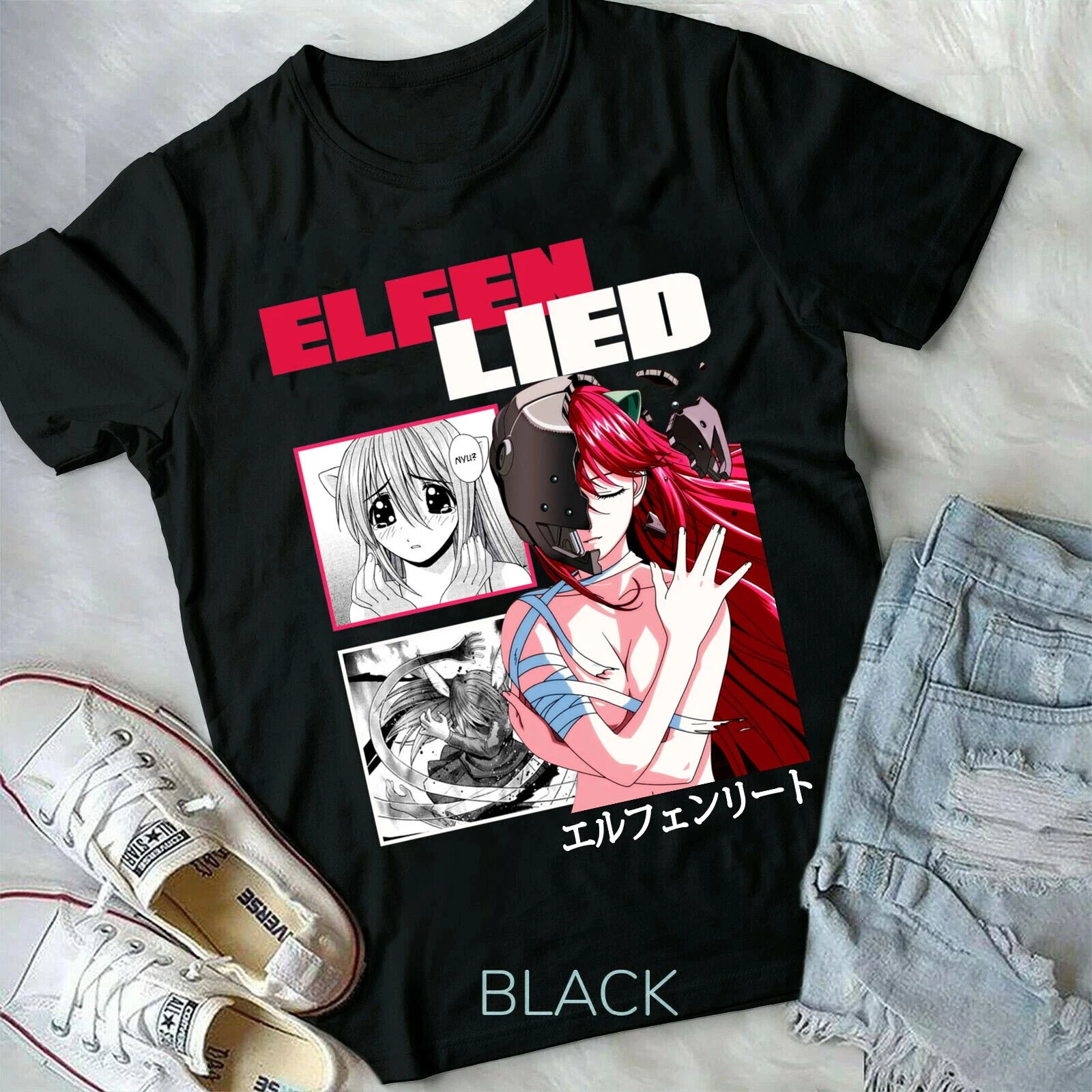 Elfen Lied T-shirt Lucy Nyu Kaede Anime Girl Manga T-shirt Black | eBay ...