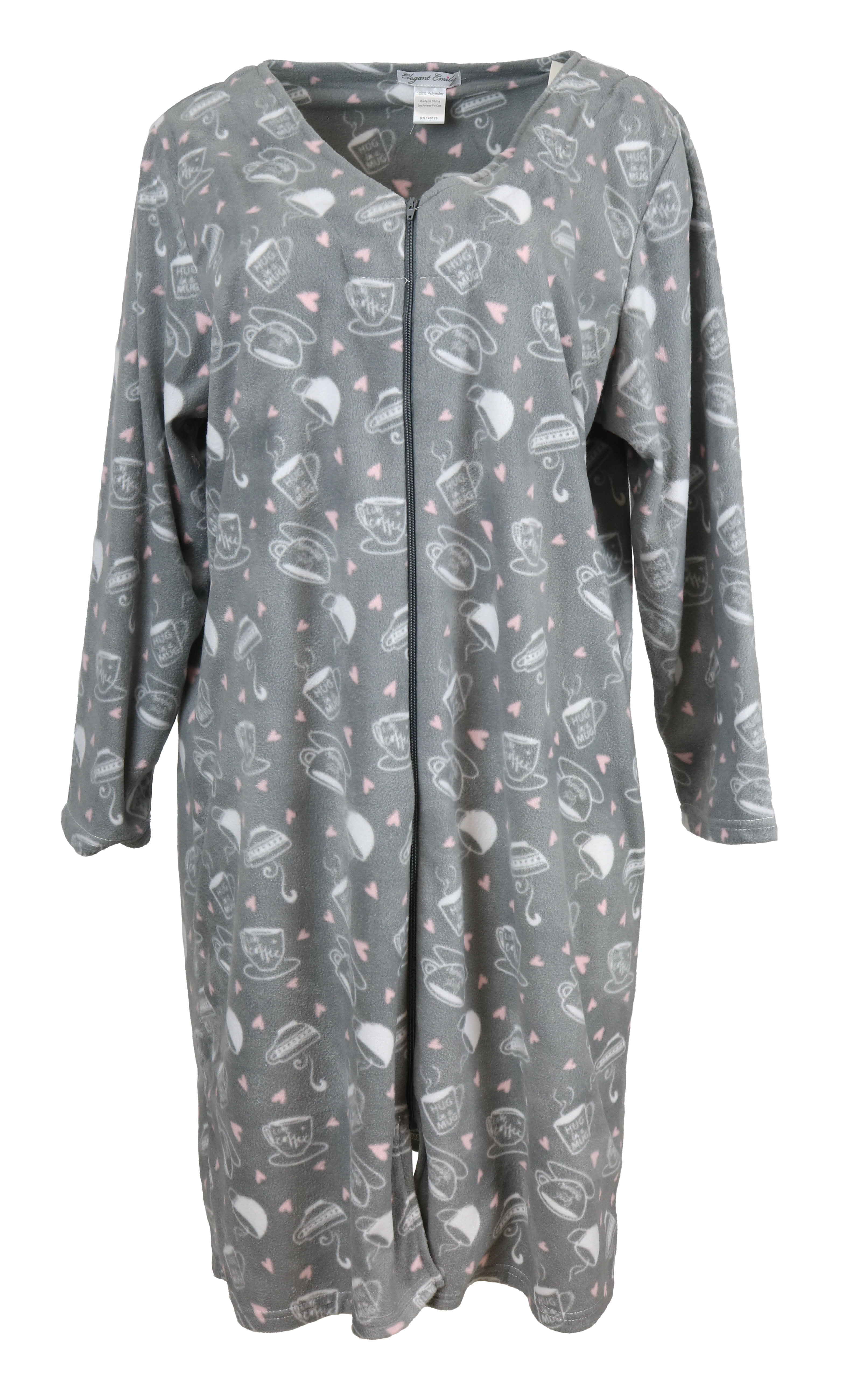 Elegant Emily Women's 100% Polyester Fleece Zipper Front Duster Robe ...