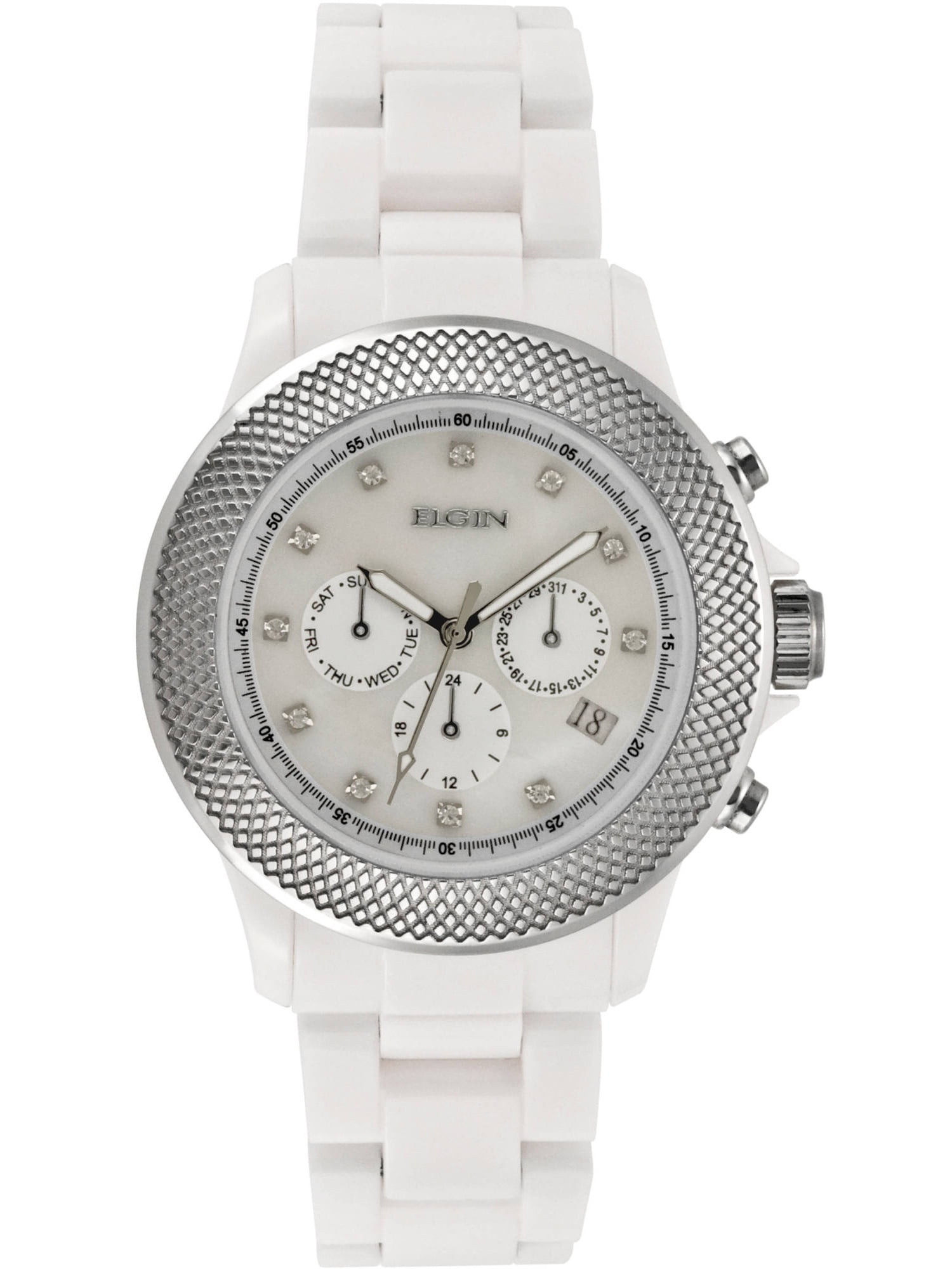 Elgin Ladies Watch EG7040W Silver Metal Bezel 40MM Chronograph ...