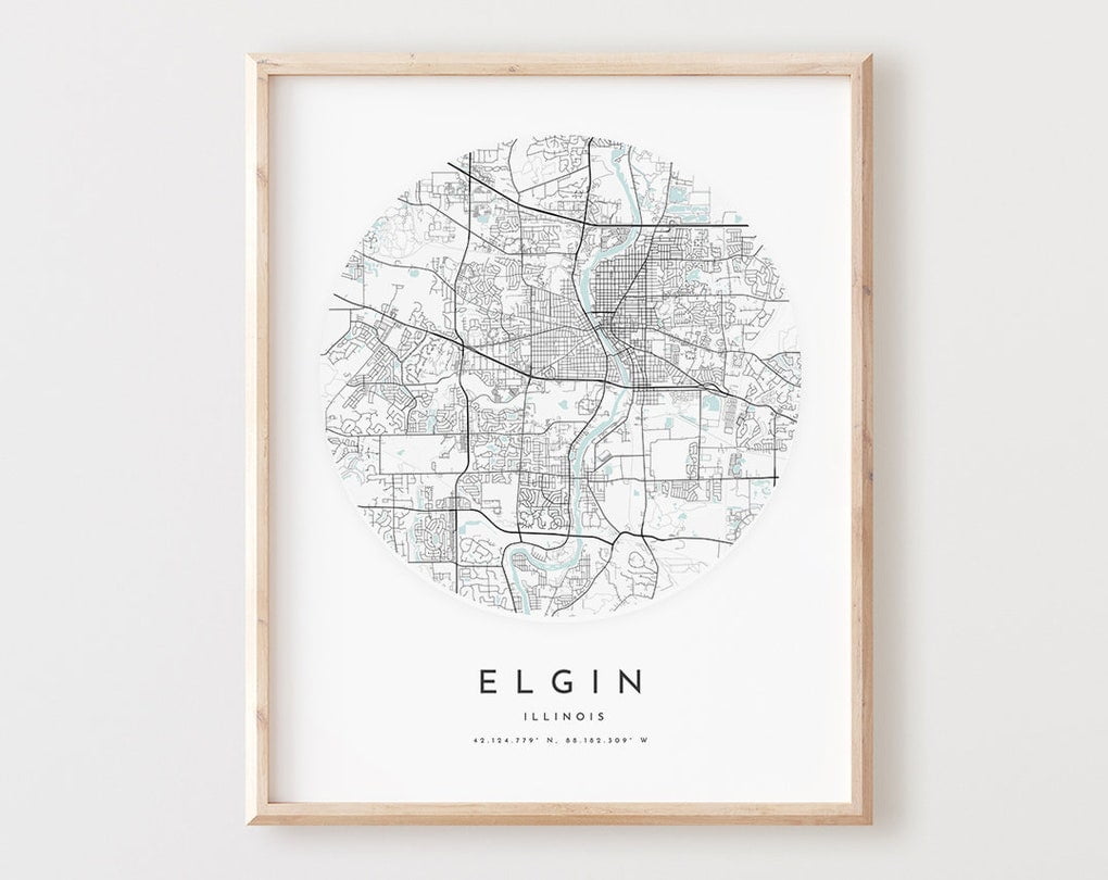 Elgin Map Print, Elgin Map Poster City Wall Art, Il Road Map, Illinois ...