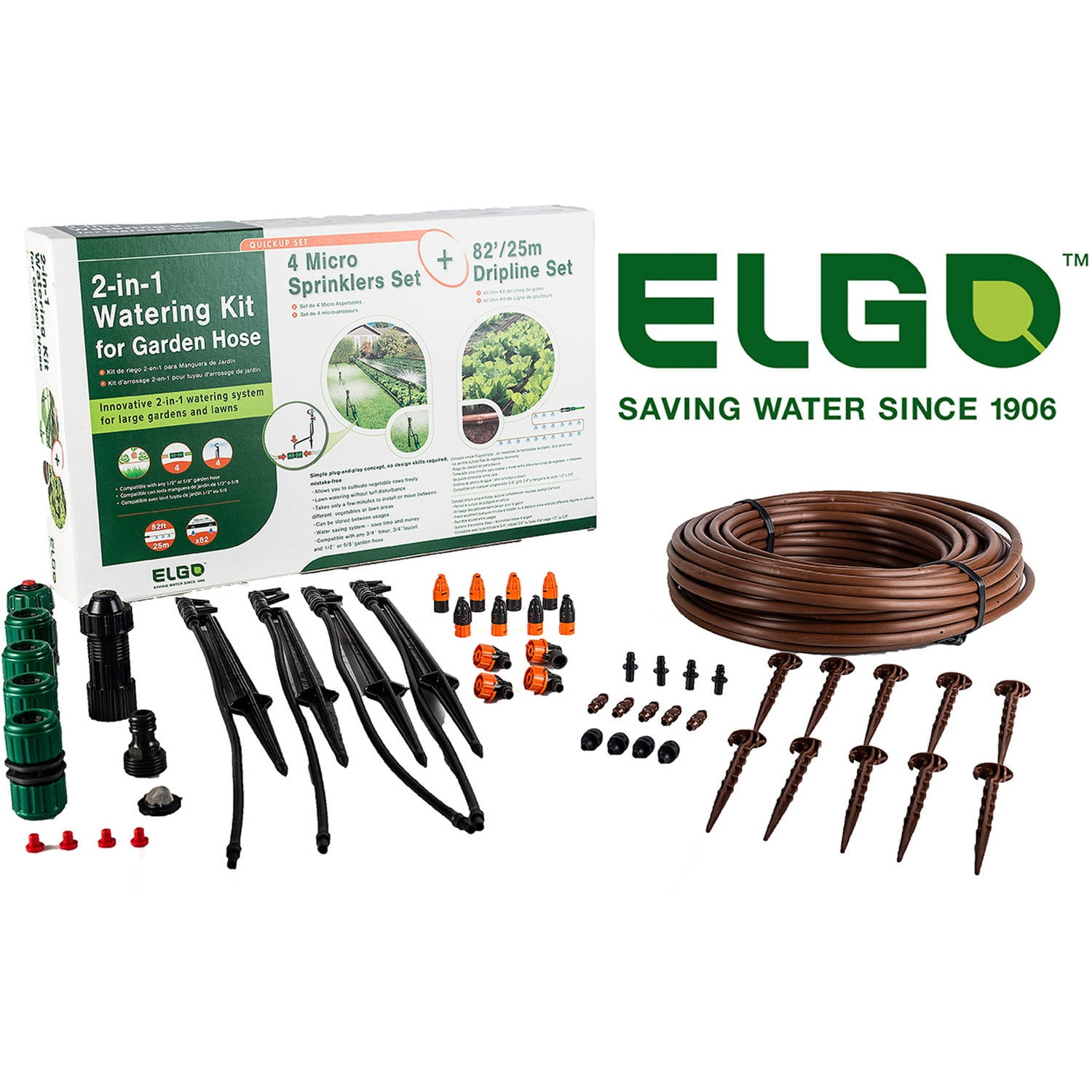 Elgo 2-in-1 Watering Kit Combo, Micro Sprinklers and 82' Drip Line ...