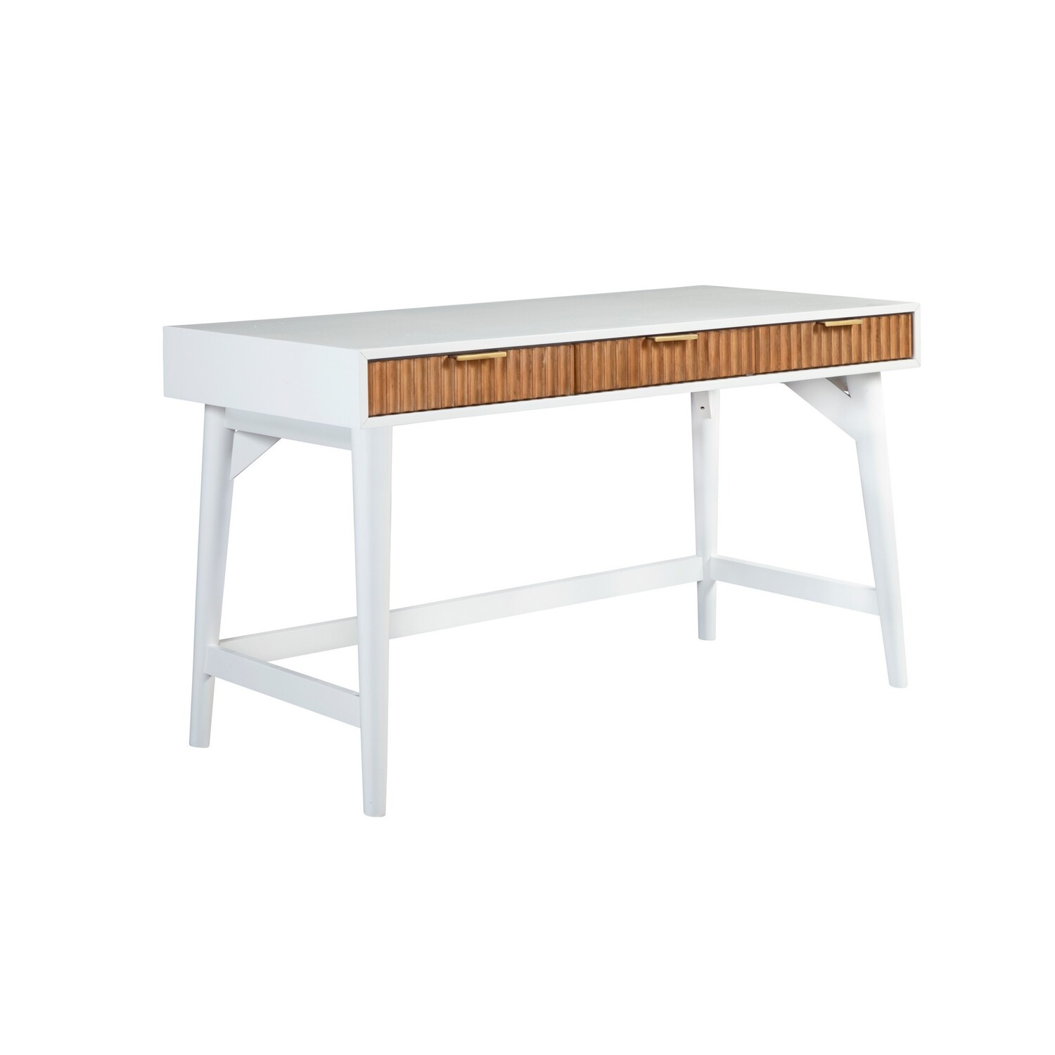 Eli 52 Inch 3 Drawer Home Office Desk, Mahogany Wood, White, Brown ...