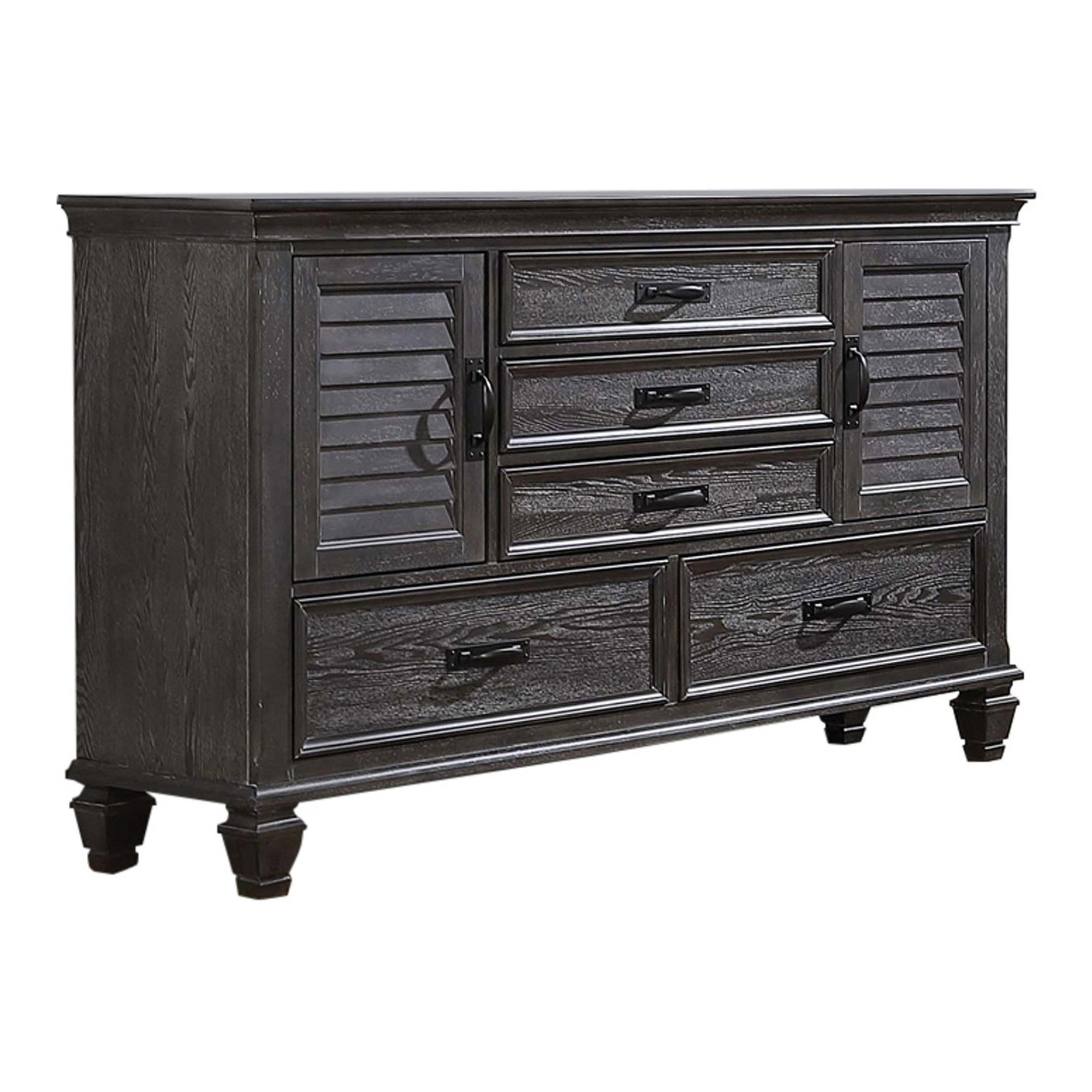 Eli 64 Inch Classic Dresser, 5 Drawers, 2 Cabinets, Wood, Weathered ...