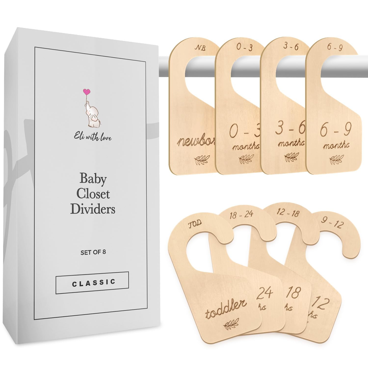 Eli with Love Baby Closet Dividers (Classic) - 8 Premium Wood Double ...
