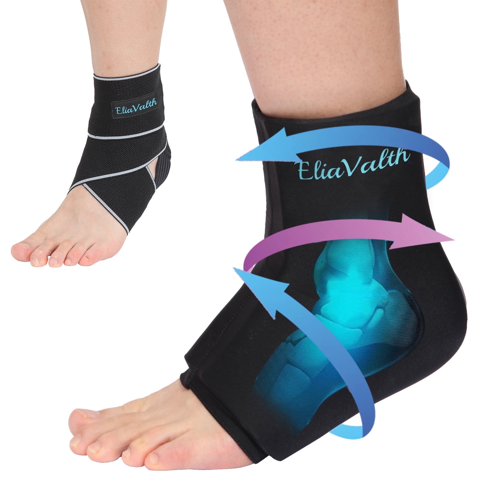 EliaValth Ankle Ice Pack Wrap for Injuries, Swelling & Plantar Fasciitis Relief, Adjustable L ...