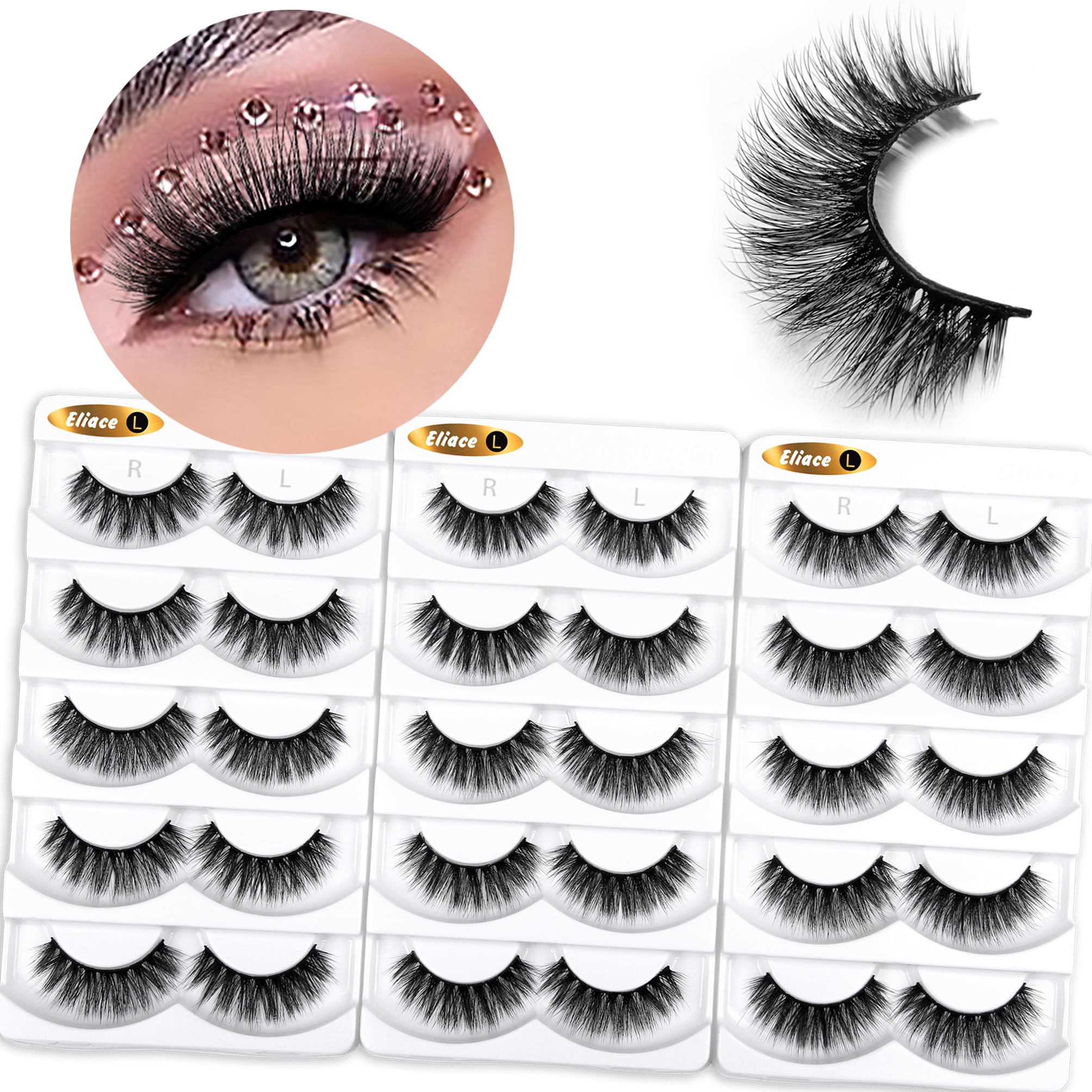 Eliace False Eyelashes & 3D Faux Mink Lashes Wispy Natural Fluffy ...