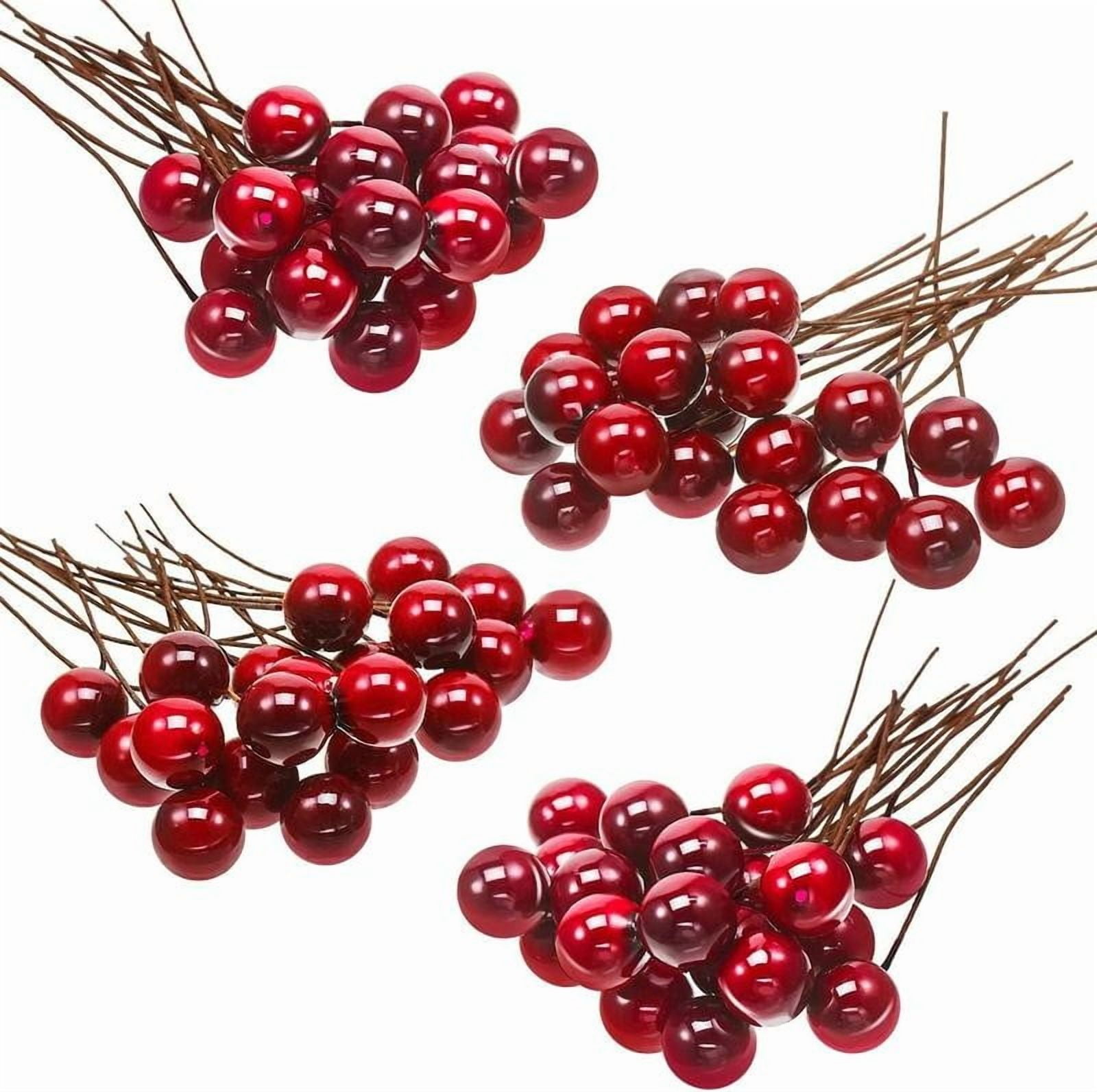 Eliaeconx Artificial Holly Berries, 20-Pack Mini 10mm Fake Red Berries ...