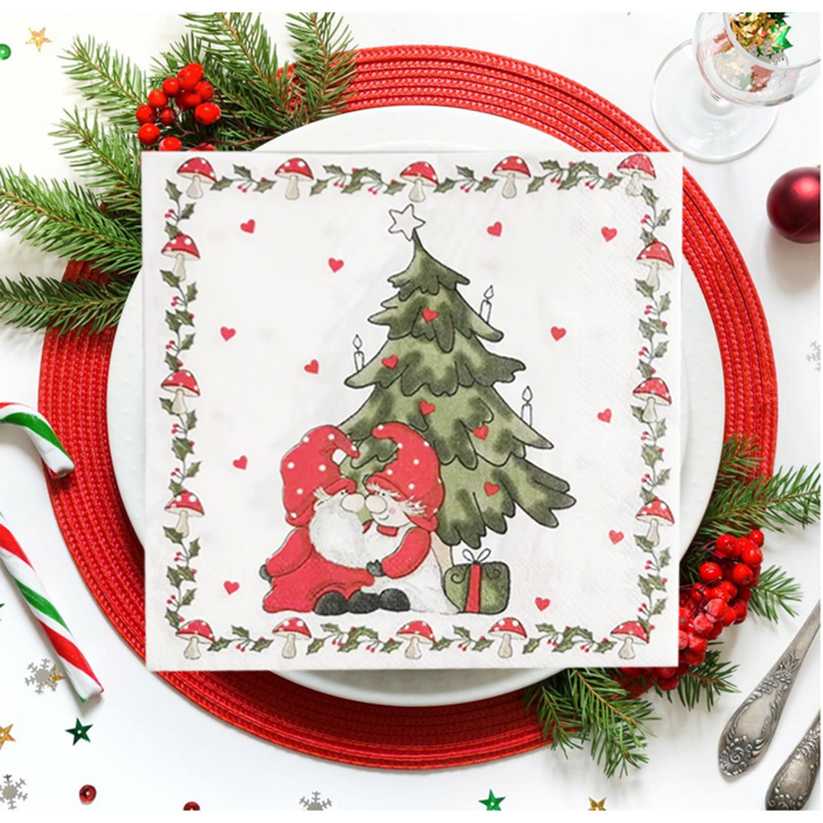 Eliaeconx Christmas Paper Napkins, 20 Pack Disposable Holiday Print ...