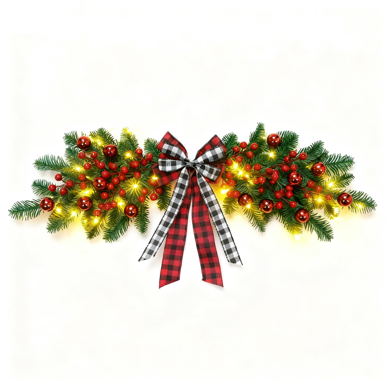 Eliaeconx Light Up Christmas Bow, Red Berry Holiday Decor, Battery ...