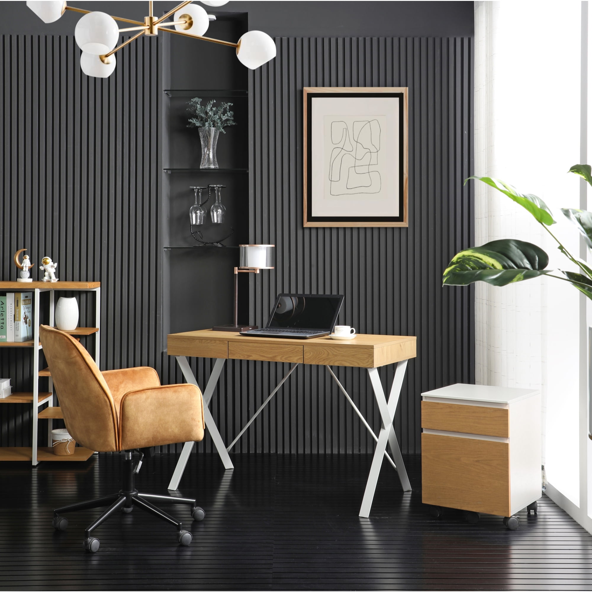 Elian Rectangular X-Leg MDF Desk with a Drawer, Natural/White - Walmart.com