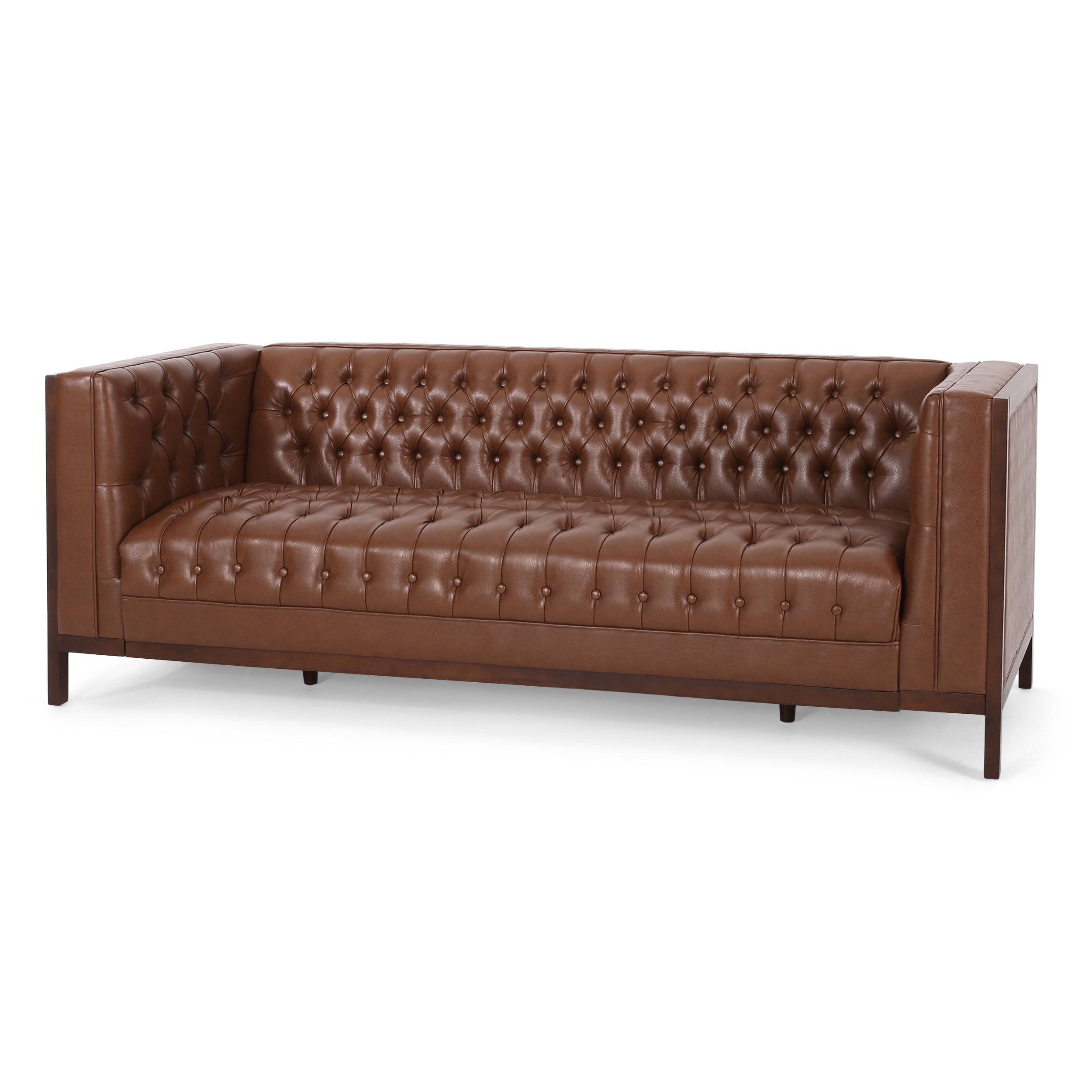 GDFSTUDIO Elias Contemporary Faux Leather Tufted 3 Seater Sofa, Cognac ...