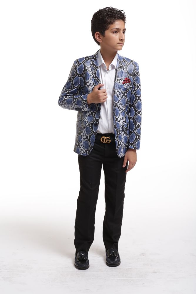 Elie Balleh Boy's Navy Sustainable Snake Skin Print Blazer Jacket ...