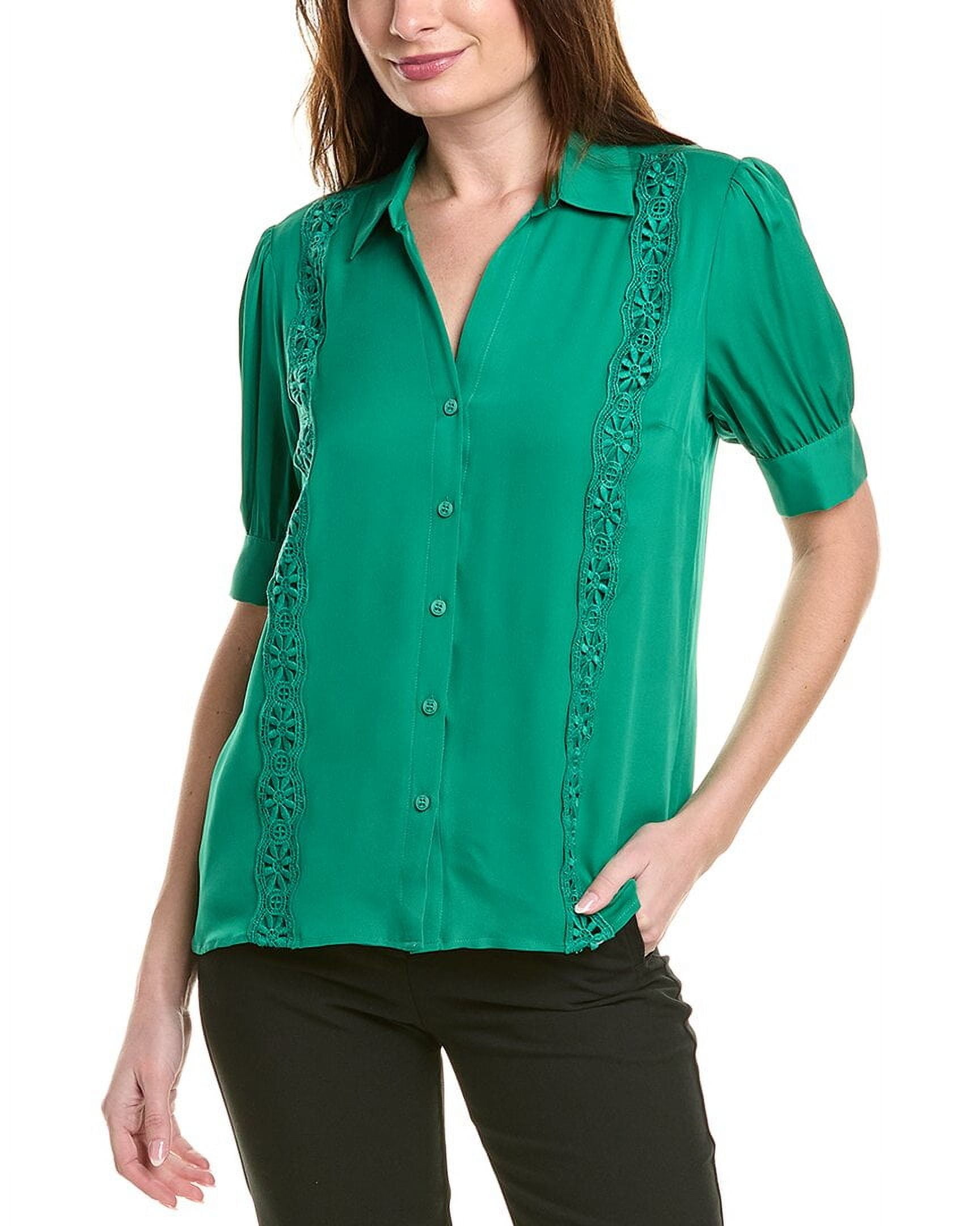 Elie Tahari womens The Aram Crochet-Trim Silk Blouse, m, Green ...