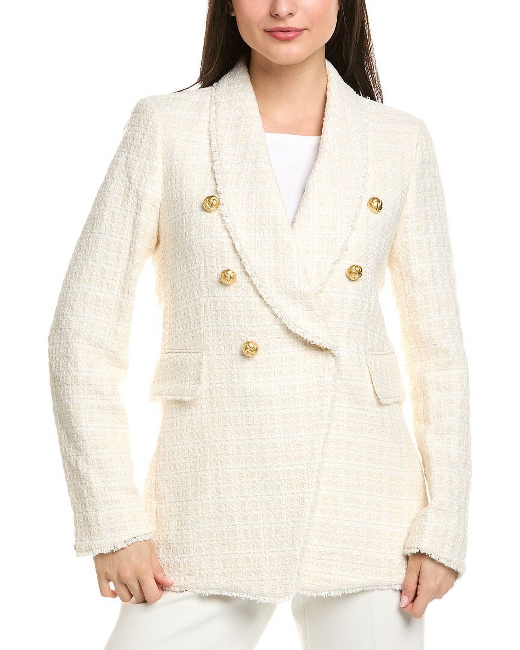 Elie Tahari womens Tweed Double-Breasted Linen-Blend Blazer, 8, White ...