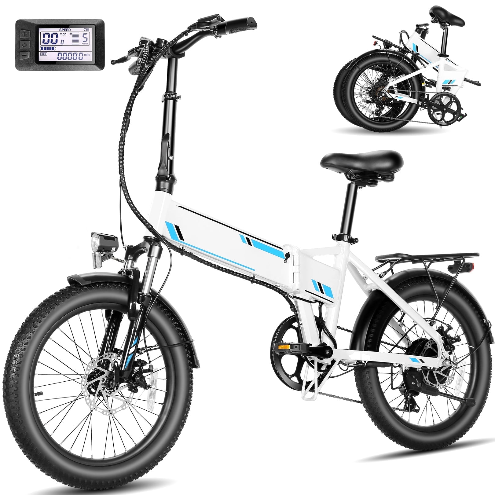 "Elifine 20"" Folding Ebike, 500W, Full Suspension, 48V 7.8Ah Battery, Pedal Assist, for Adults ...
