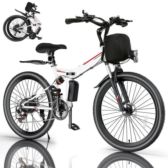 "Elifine 500W 26"" Folding Electric Bike, 48V 7.8Ah, 21 Speed, Full Suspension, UL2849 ...