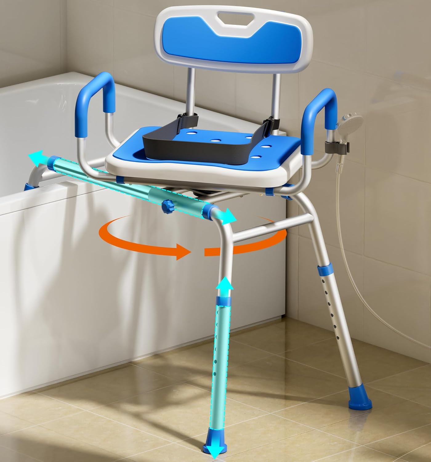 Eligible Sliding Shower Chair with Padded Swivel Seat Tub Transfer ...