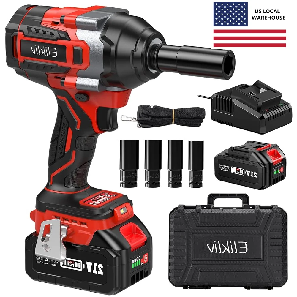 Elikliv Cordless Impact Wrench 1/2 inch 750 Ft-lbs Max Torque 1000N.m ...
