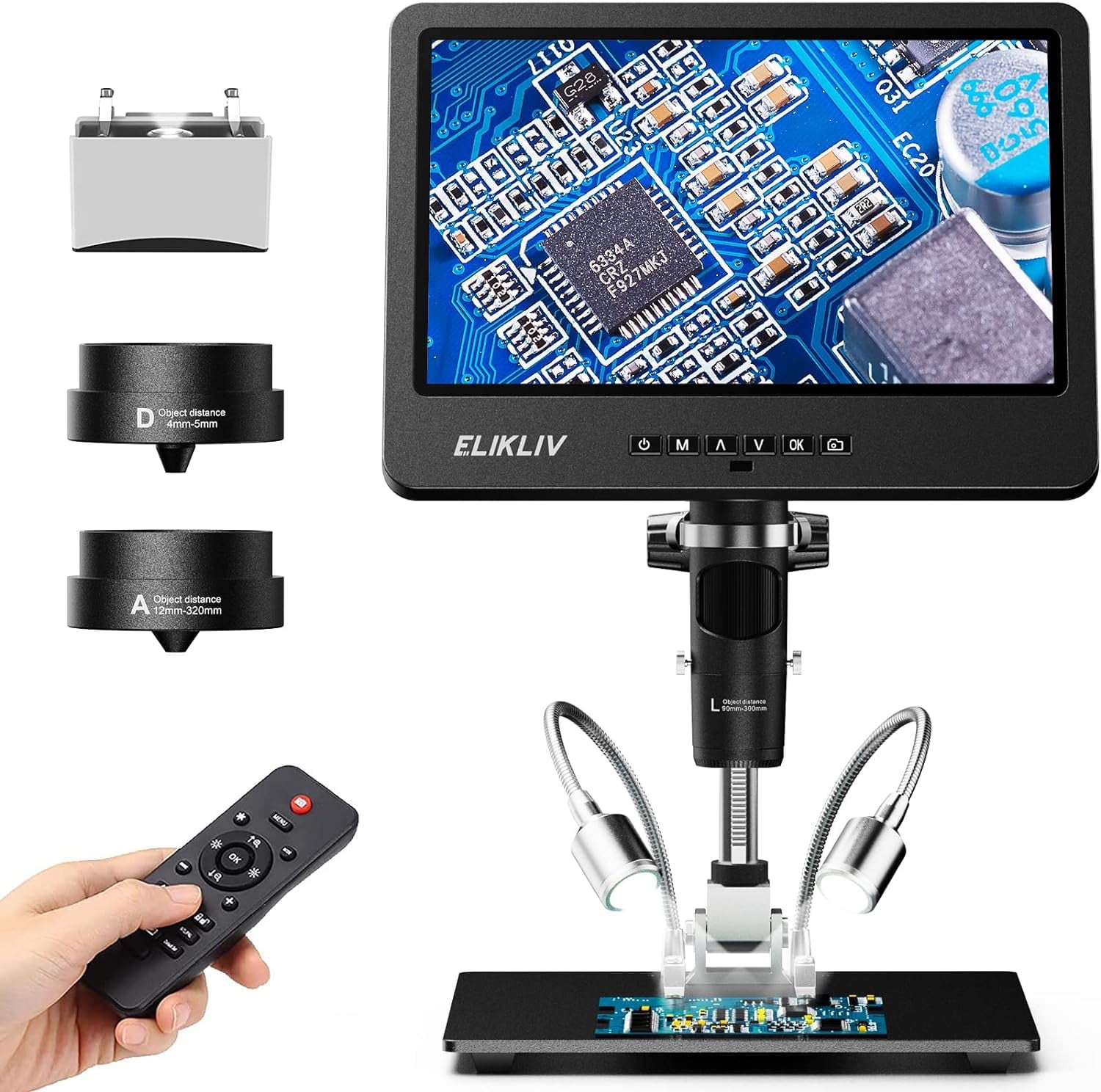 Elikliv EDM602 LCD Digital Microscope with 3 Lens, 10.1" Screen Coin ...