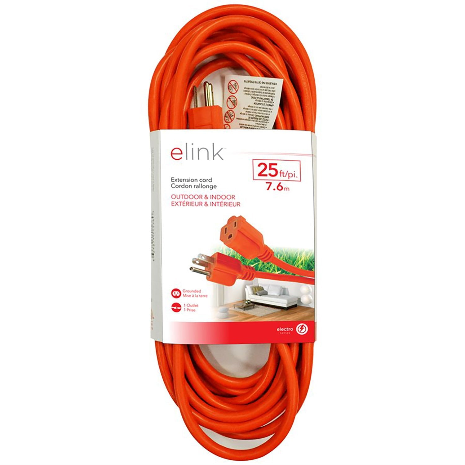 Elink - 1 Outlet Outdoor Electrical Extension Cord, 25 Feet Length ...