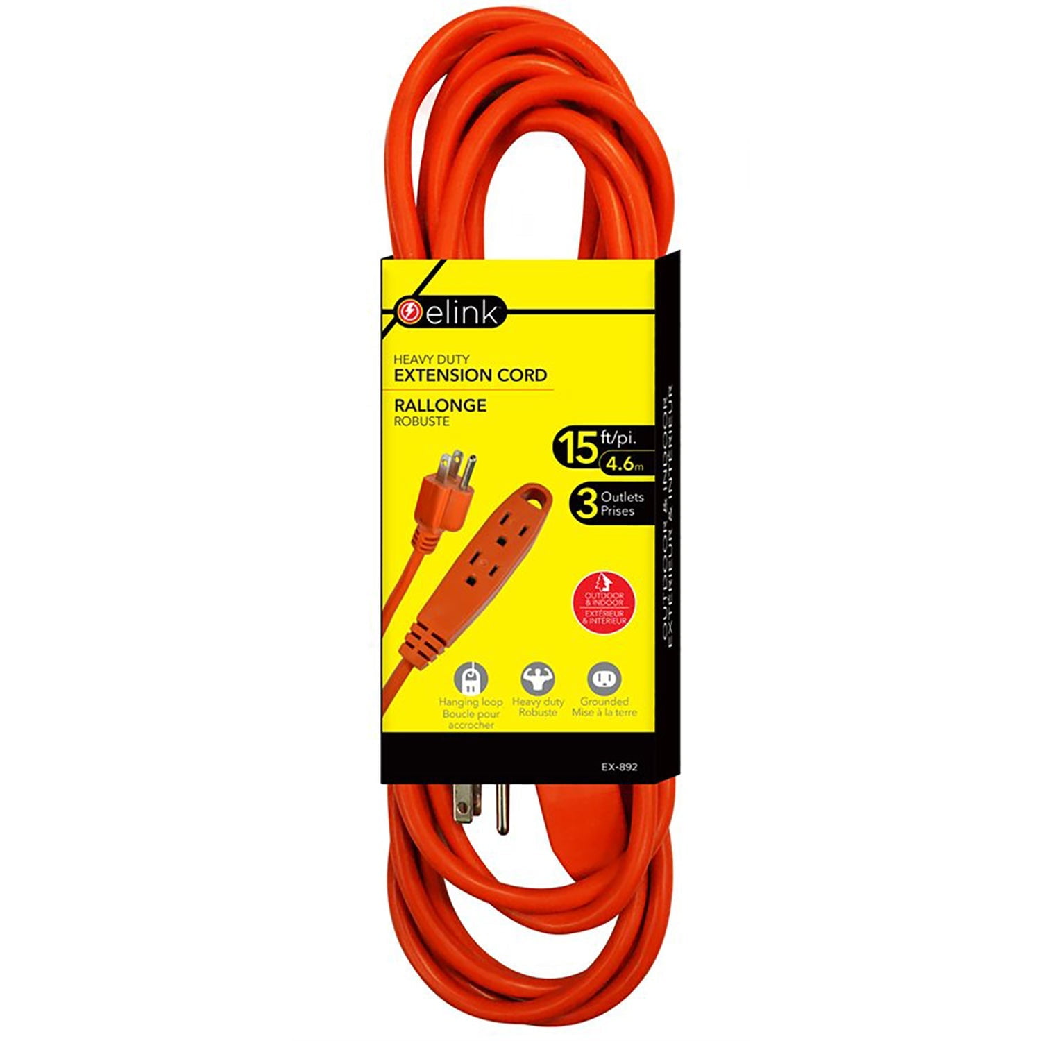 Elink - 3 Outlet Outdoor Electrical Extension Cord, 15 Feet Length ...