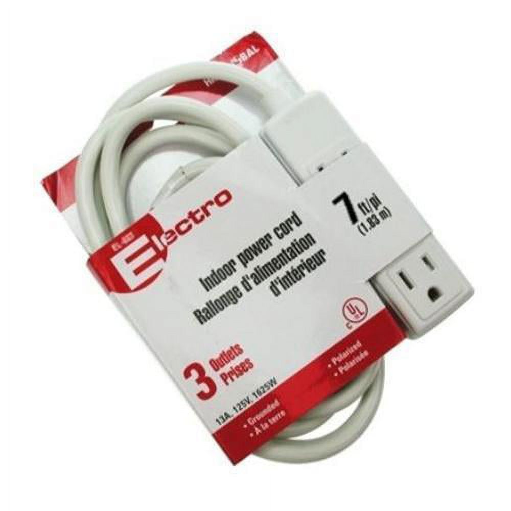Elink EL-883 3 Outlet Grounded Interior Extension Power Bar 7Ft White - Walmart.com
