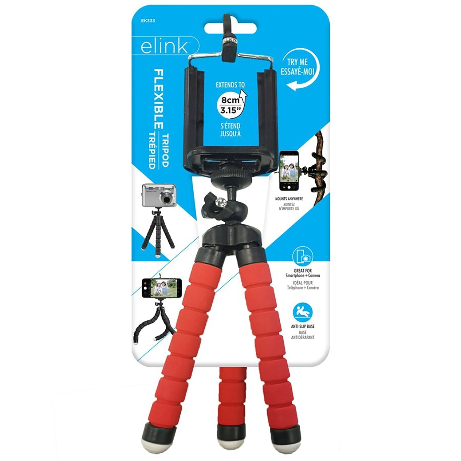 Elink - Flexible Tripod for Phone or Camera, Height 6.5", Red - Walmart.com