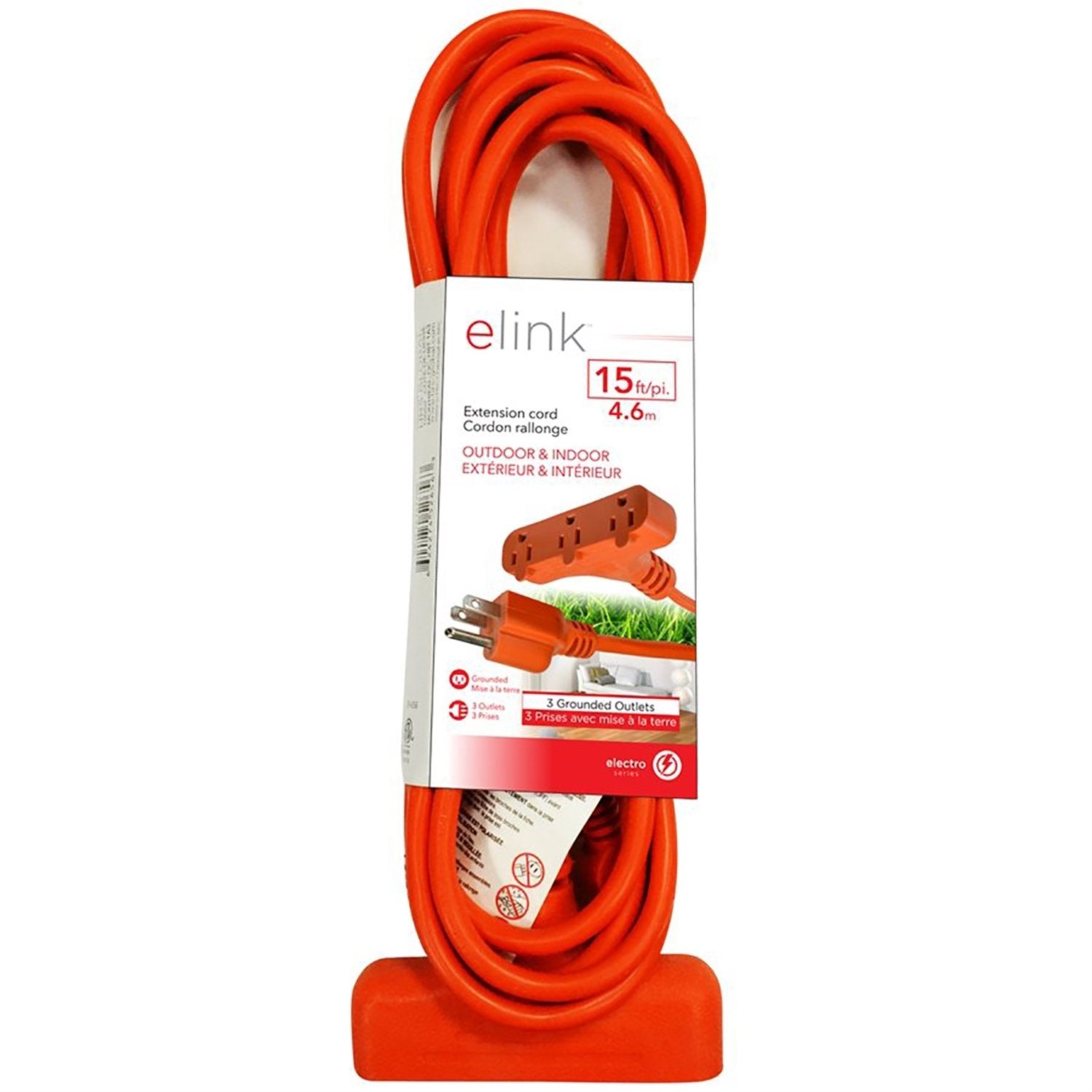 Elink - Outdoor 3 Outlet Extension Cord, 15 Feet Length, Orange ...