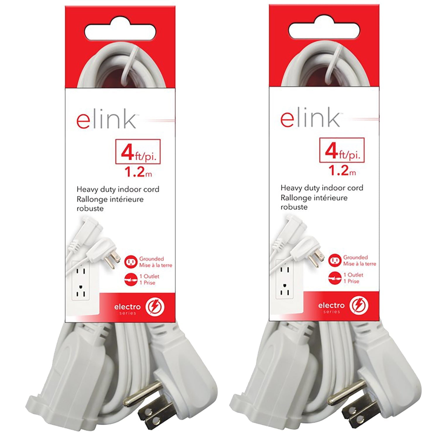 eLink Indoor Electrical Extension Cord Set, 4 Feet Length, 1 Outlet ...
