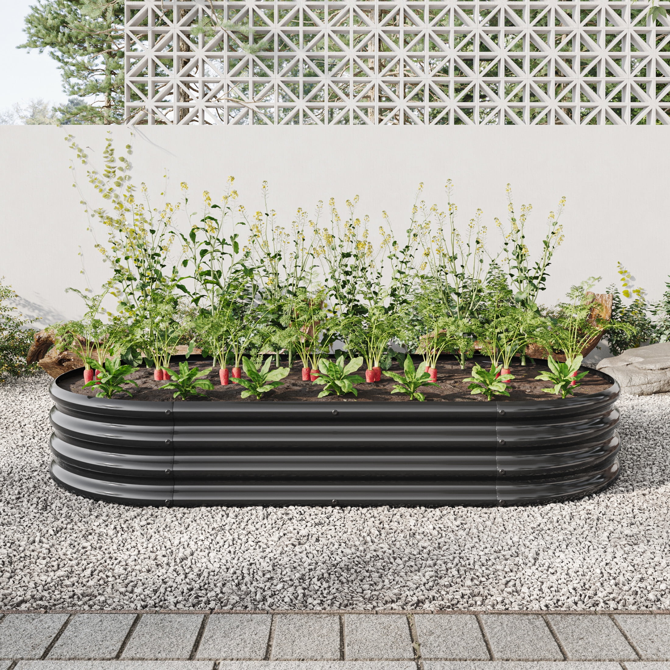 Elio Outdoor Metal 6x3x1ft Oval Raised Garden Bed, 11.4" H Planter Box ...