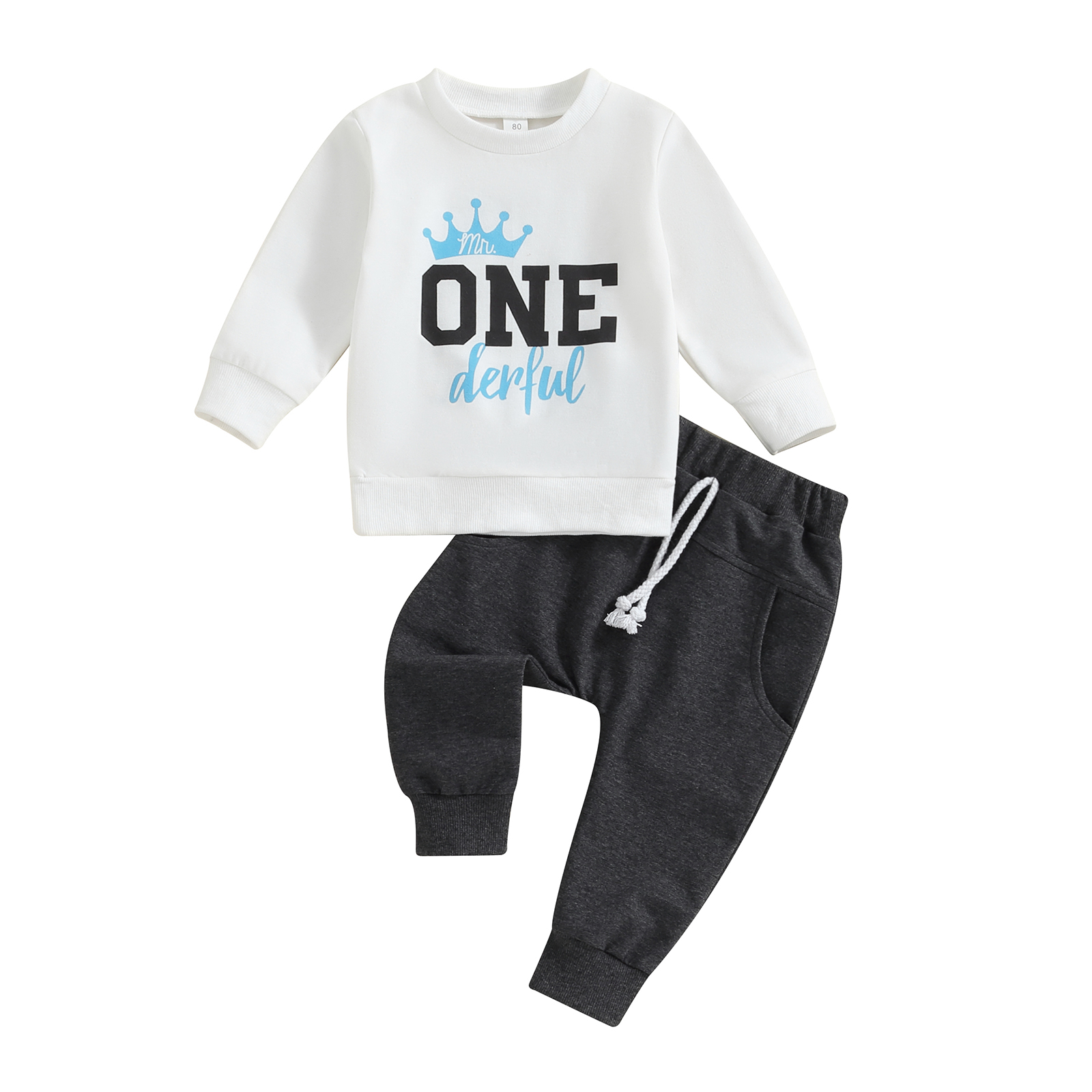 Elippeo Baby Boy 2Pcs Birthday Outfits 6M 12M 18M Long Sleeve Crown Letter Print Sweatshirt ...