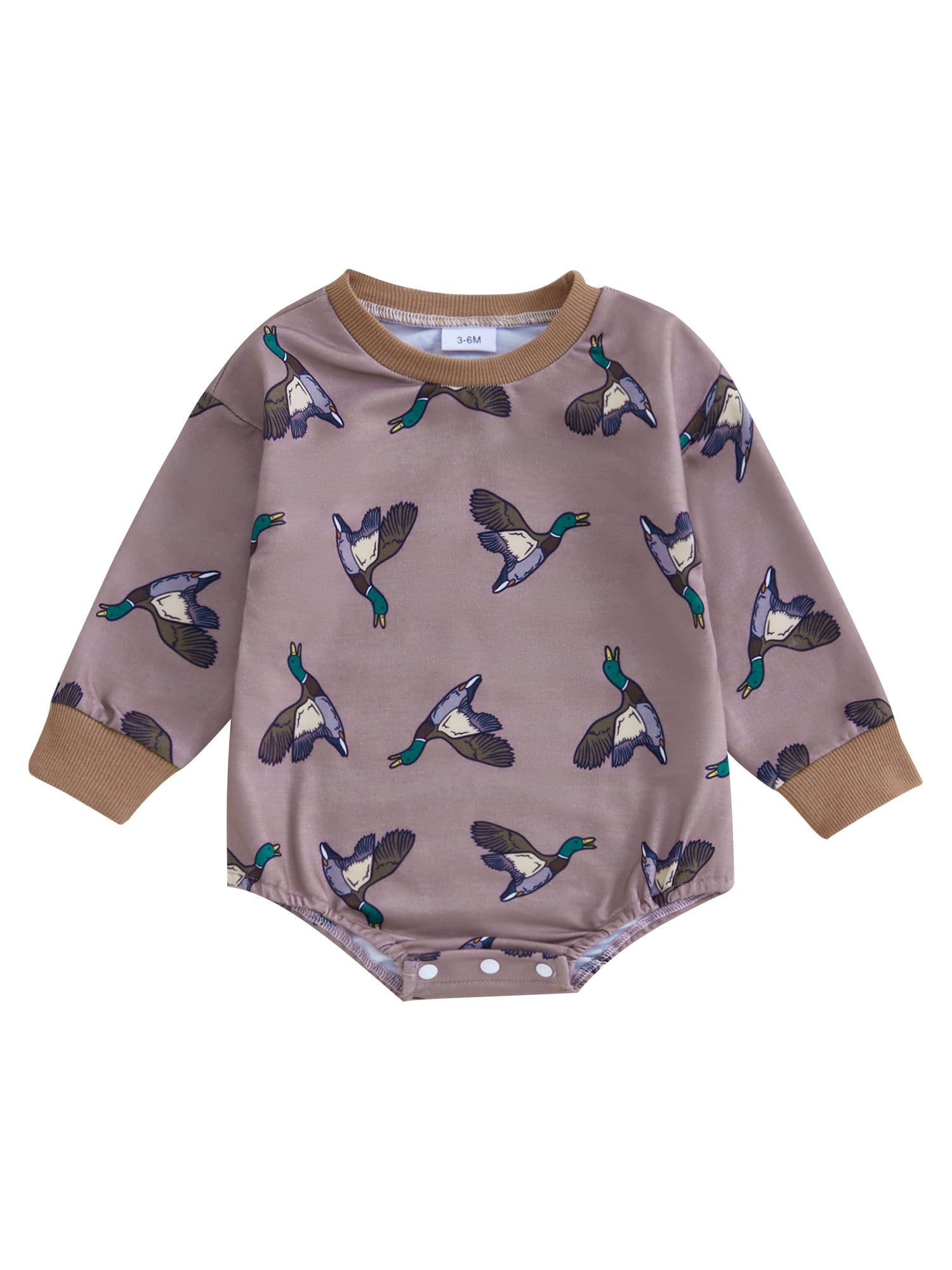 Elippeo Baby Boy's Fall Romper All-Over Duck Print Long Sleeve Round ...